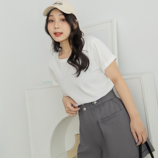 COMFY.P純棉圓領反褶T恤 中大尺碼上衣 | Poly Lulu