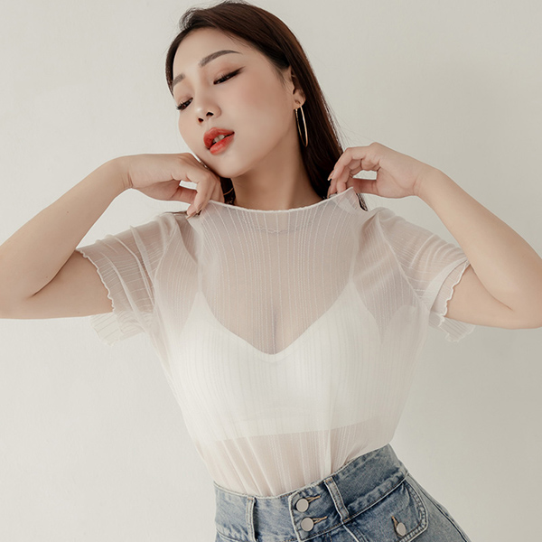 MUA!韓系辣妹透肌木耳邊短袖上衣 中大尺碼上衣 | Poly Lulu