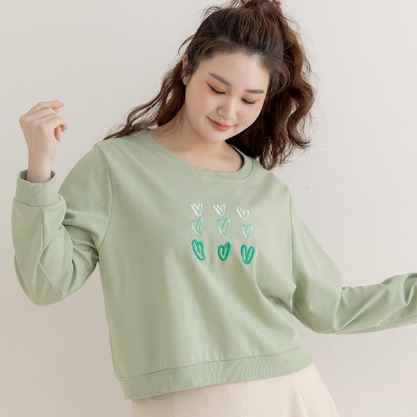 可愛爆擊漸層愛心長袖大學TEE 中大尺碼上衣 | Poly Lulu
