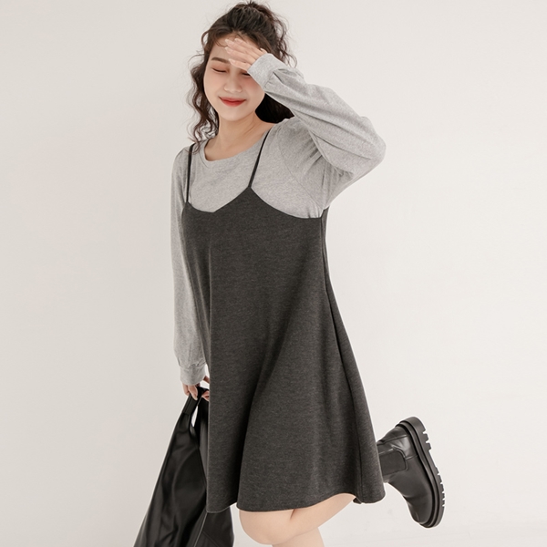 俏皮波妞假兩件背心洋裝 中大尺碼洋裝 | Poly Lulu